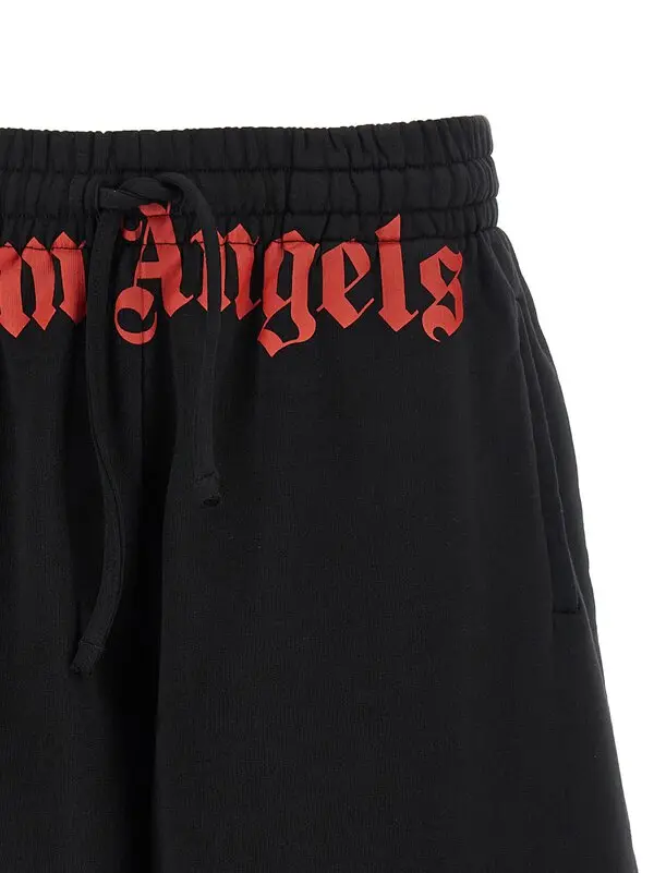 Palm Angels Logo Print Cotton Bermuda Shorts