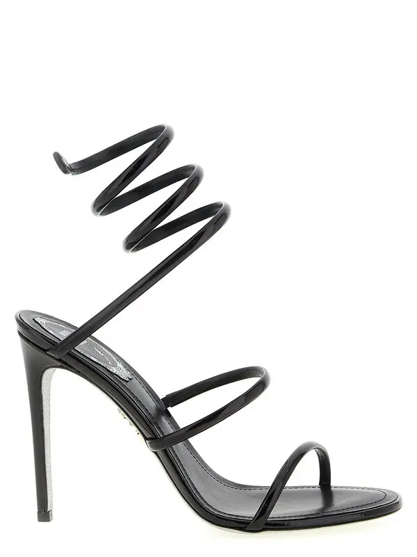 Rene Caovilla Cleo Metallic Ankle Wrap Stiletto Sandals - Black
