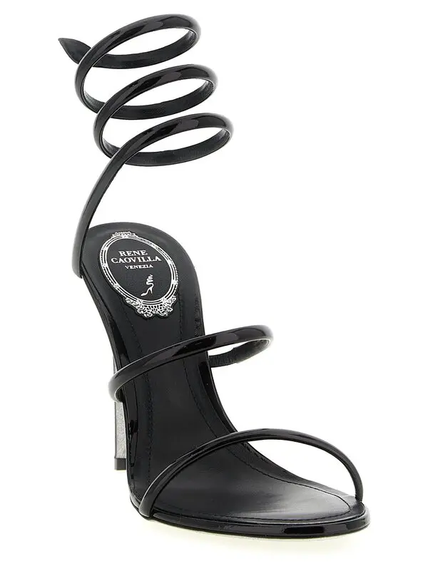 Rene Caovilla Cleo Metallic Ankle Wrap Stiletto Sandals - Black