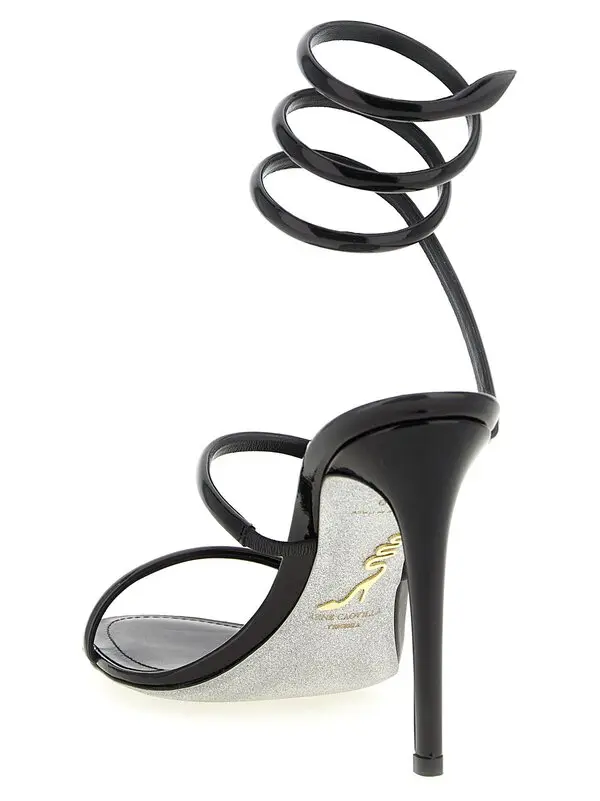 Rene Caovilla Cleo Metallic Ankle Wrap Stiletto Sandals - Black