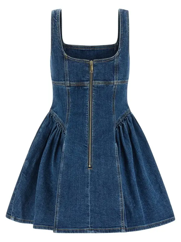 SELF-PORTRAIT Denim Mini Dress With Ruffled Skirt