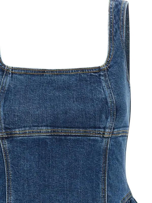 SELF-PORTRAIT Denim Mini Dress With Ruffled Skirt