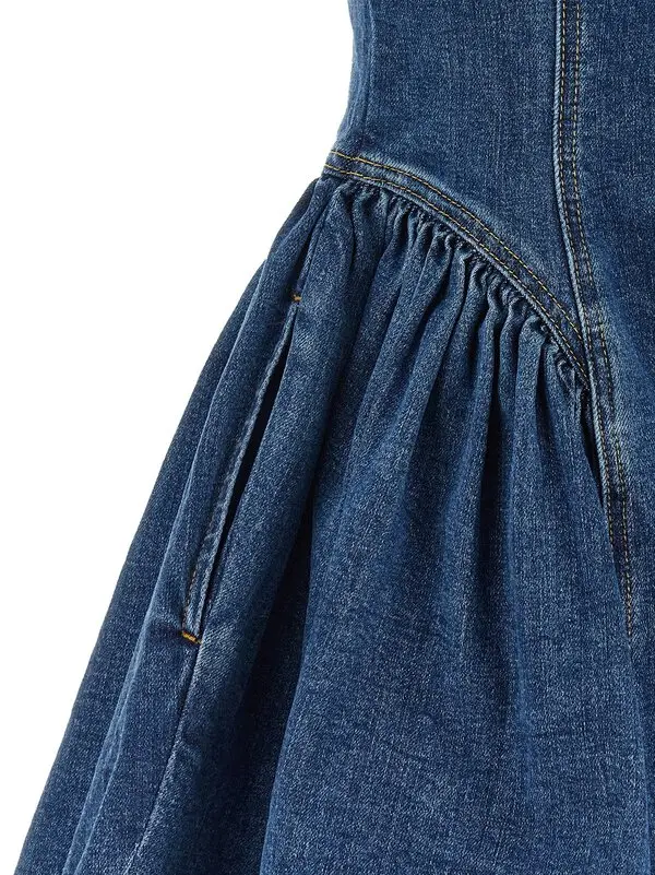 SELF-PORTRAIT Denim Mini Dress With Ruffled Skirt