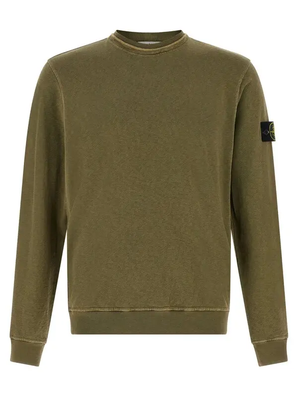 Stone Island Brushed Cotton Crewneck Sweatshirt With Logo Badge