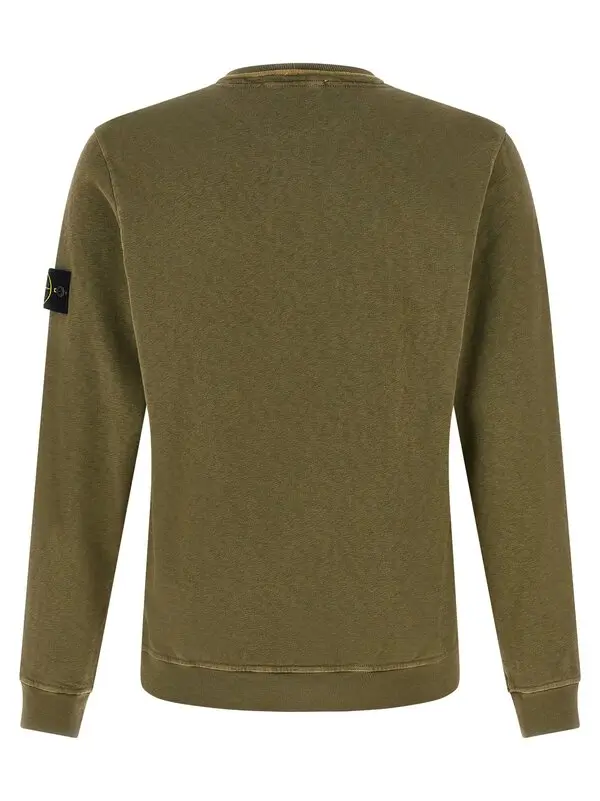 Stone Island Brushed Cotton Crewneck Sweatshirt With Logo Badge