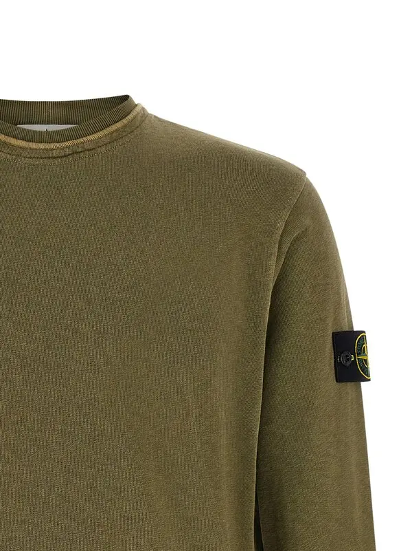 Stone Island Brushed Cotton Crewneck Sweatshirt With Logo Badge