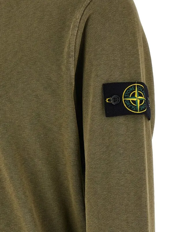 Stone Island Brushed Cotton Crewneck Sweatshirt With Logo Badge
