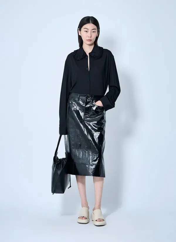 JIL SANDER Viscose Ruffle Collar Button-down Shirt