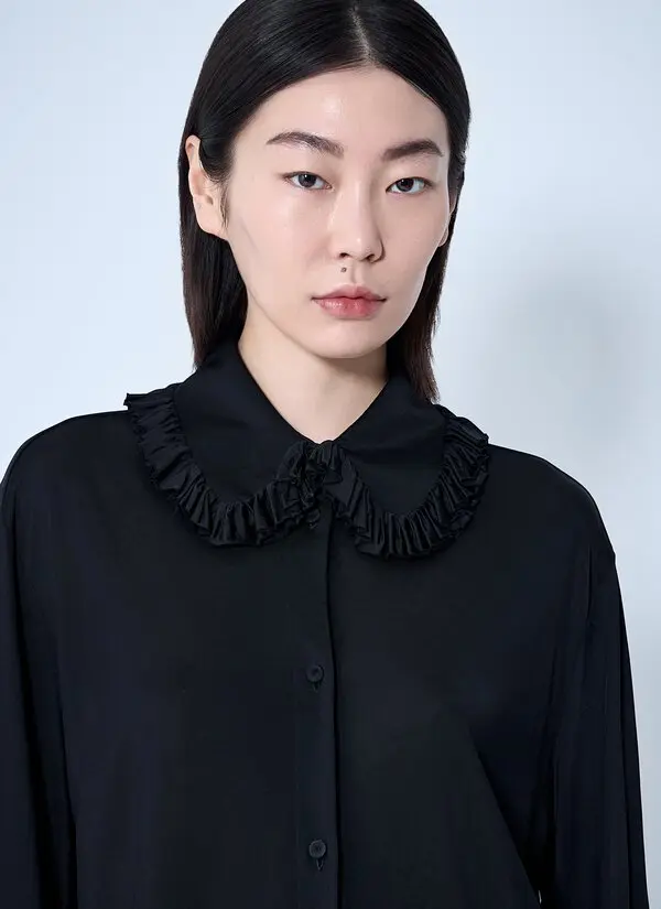 JIL SANDER Viscose Ruffle Collar Button-down Shirt
