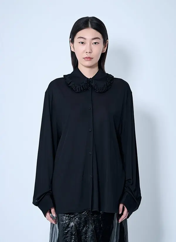 JIL SANDER Viscose Ruffle Collar Button-down Shirt - Black