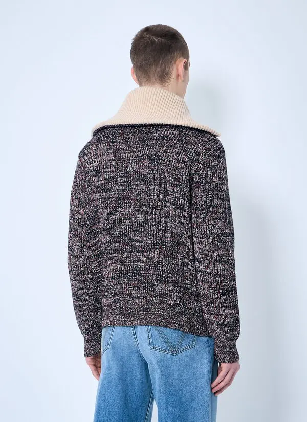 Bottega Veneta Cotton And Wool Zip-up Cardigan With Folded Collar