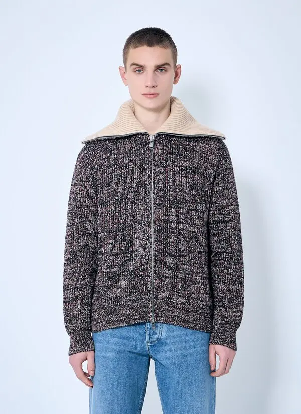 Bottega Veneta Cotton And Wool Zip-up Cardigan With Folded Collar - Brown