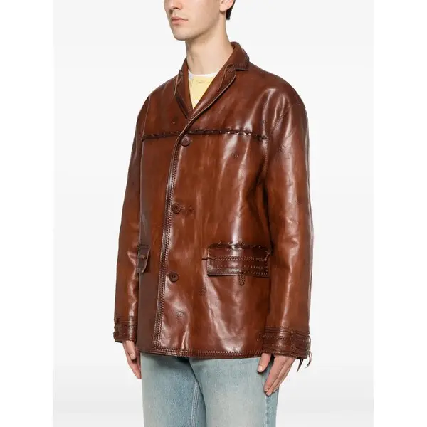 Prada Leather Jacket With Braided Trim