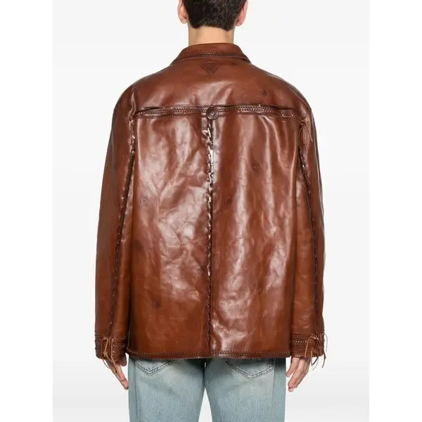 Prada Leather Jacket With Braided Trim