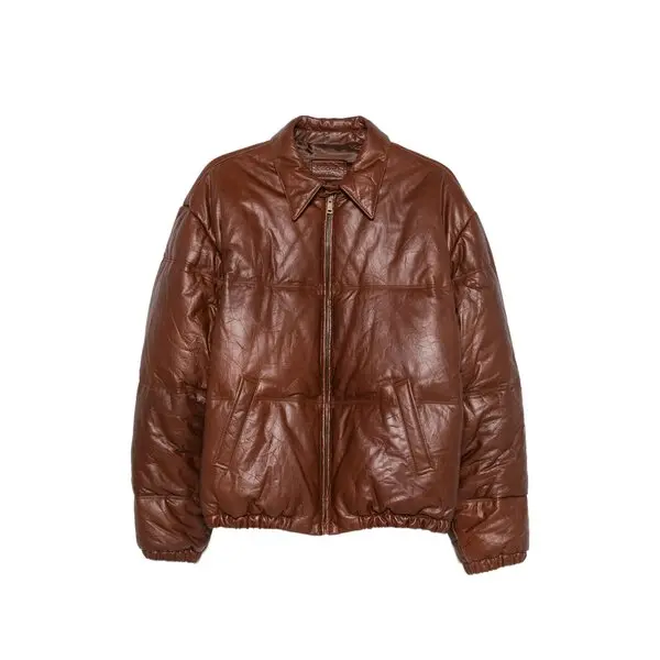 Prada Leather Jacket With Braided Trim - Brown