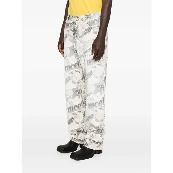 Martine Rose Beige And Grey Graphic Print Straight-leg Jeans