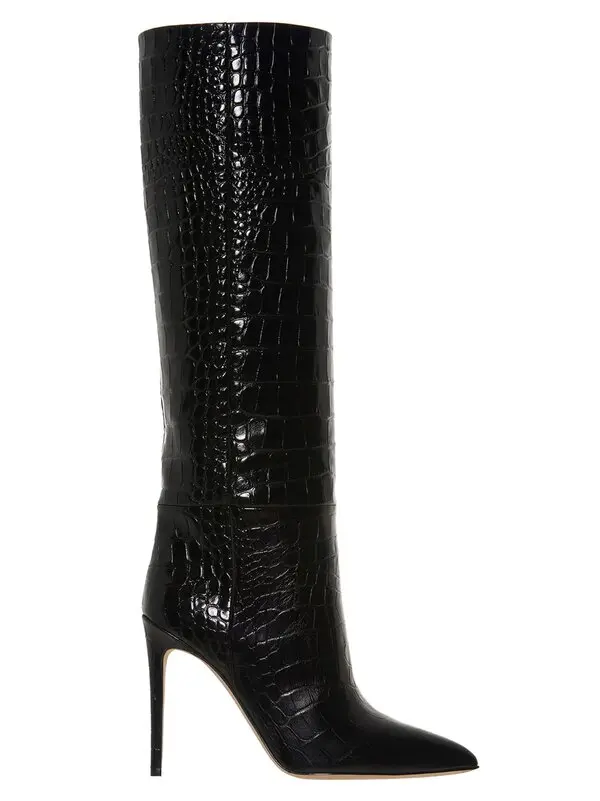 Paris Texas Crocodile Print Stiletto Boots - Black