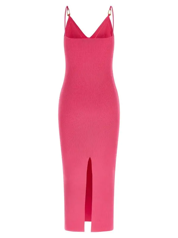 Versace Ribbed Knit Dress With V-neck And Metal Logo Detail