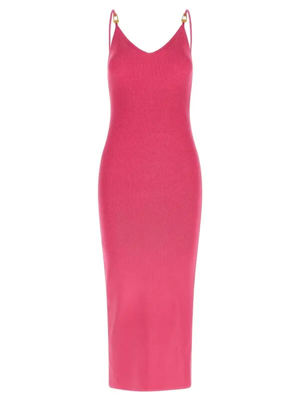 Versace Ribbed Knit Dress With V-neck And Metal Logo Detail - Pink