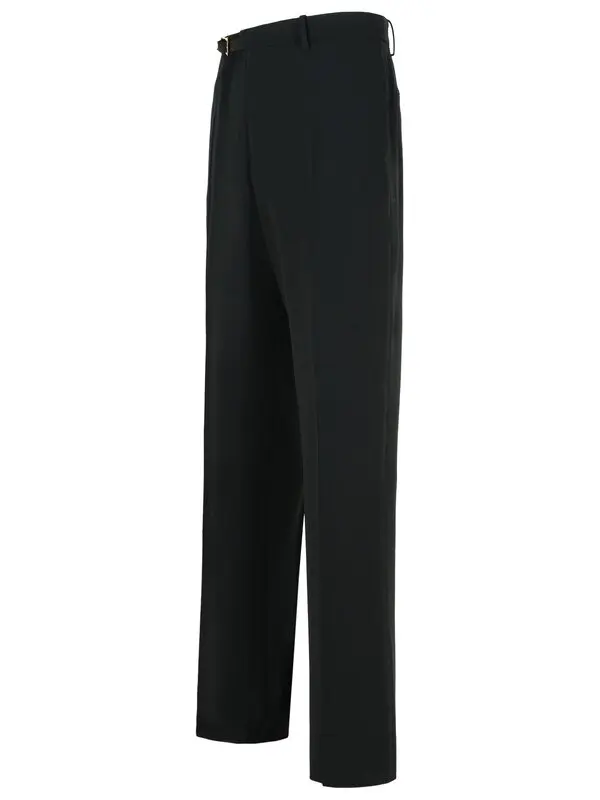 Versace Virgin Wool Blend Trousers With Buckle Closure