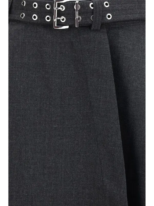 GANNI Wool Wrap Skirt With Belted Detail