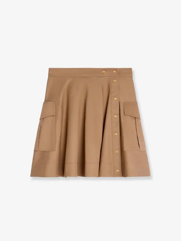Celine High-waisted Cotton Mini Skirt With Triomphe Button Closure