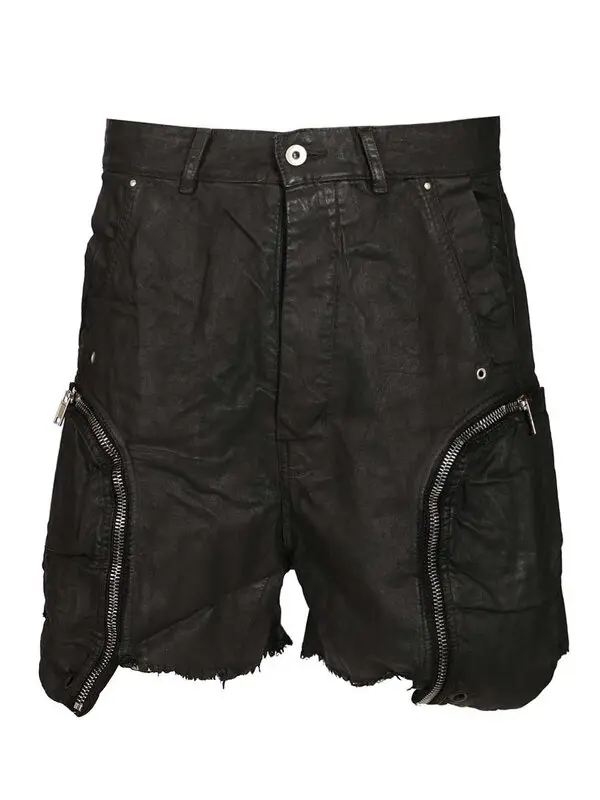 Rick Owens Bauhaus Frayed Denim Cargo Shorts - Black