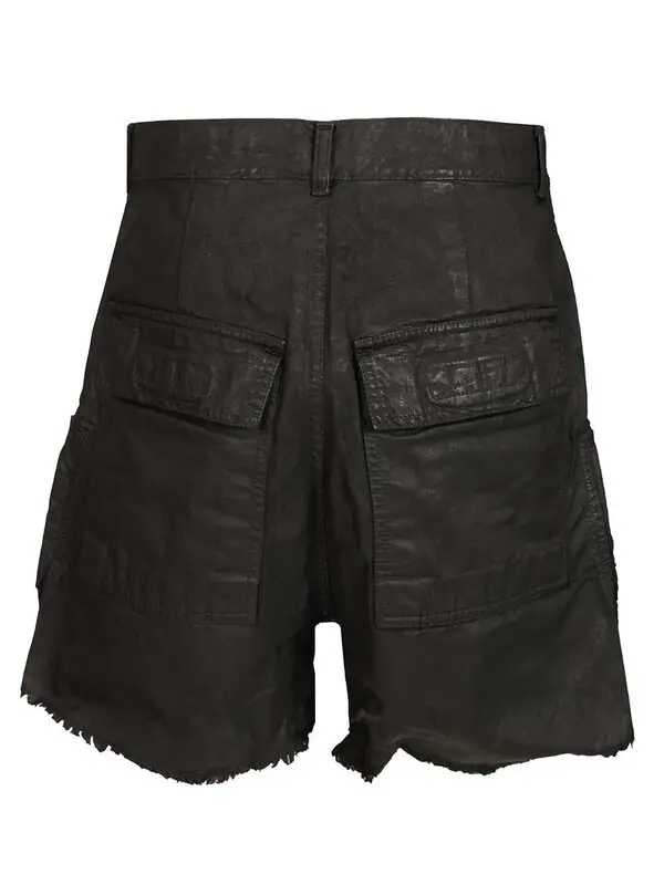 Rick Owens Bauhaus Frayed Denim Cargo Shorts - Black