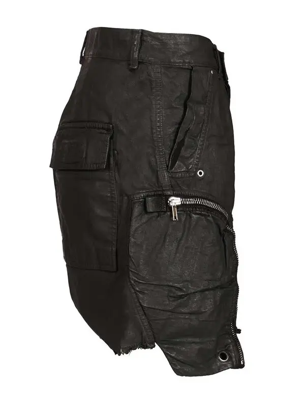 Rick Owens Bauhaus Frayed Denim Cargo Shorts - Black