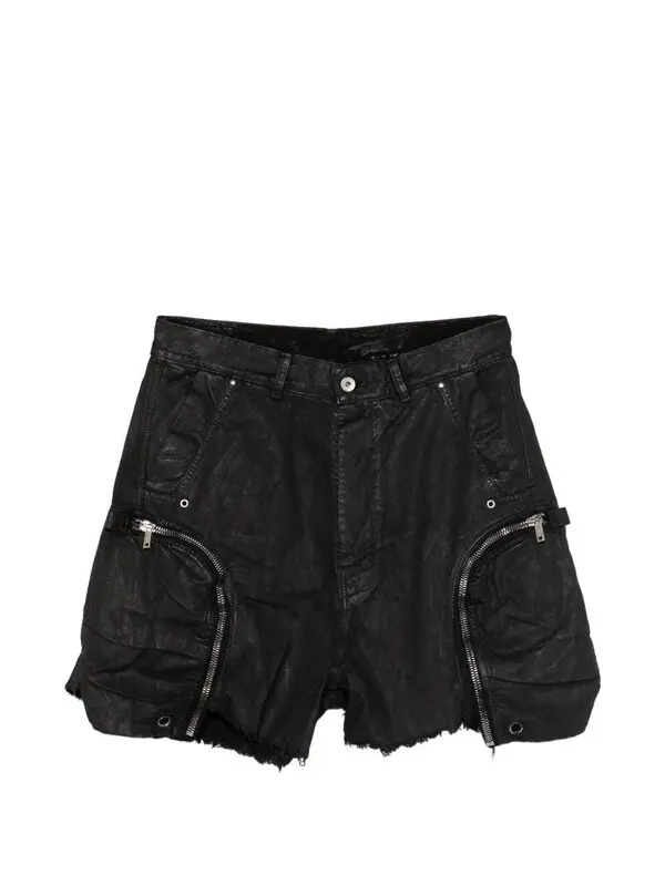 Rick Owens Bauhaus Frayed Denim Cargo Shorts - Black