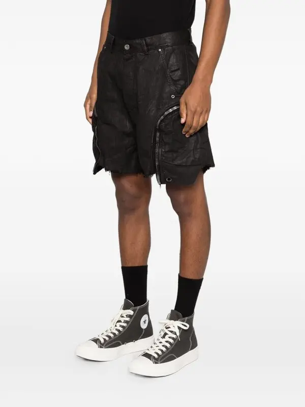 Rick Owens Bauhaus Frayed Denim Cargo Shorts - Black