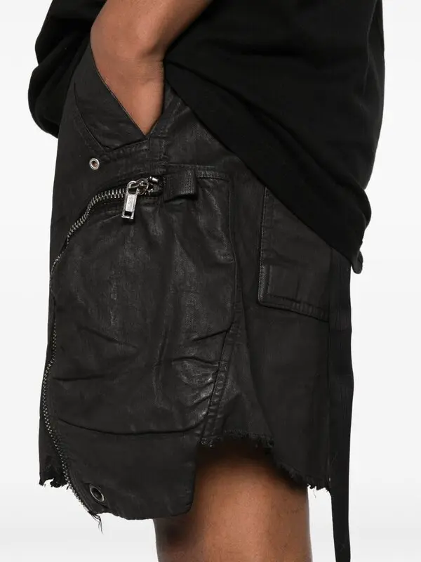 Rick Owens Bauhaus Frayed Denim Cargo Shorts - Black