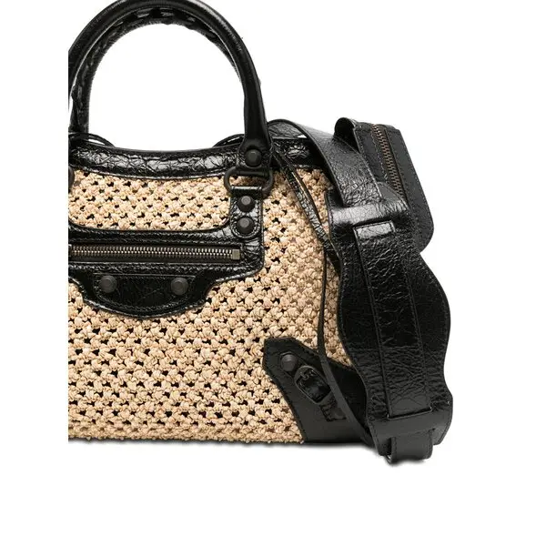 Balenciaga Raffia & Calf Leather Tote Bag - Cream