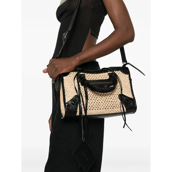 Balenciaga Raffia & Calf Leather Tote Bag - Cream