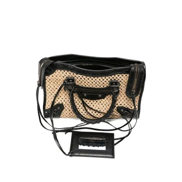 Balenciaga Raffia & Calf Leather Tote Bag - Cream