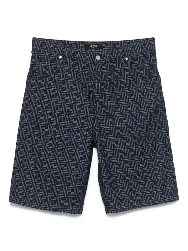 Fendi Ff Jacquard Denim Shorts - Blue