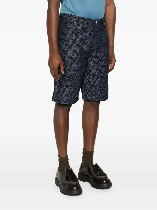 Fendi Ff Jacquard Denim Shorts - Blue