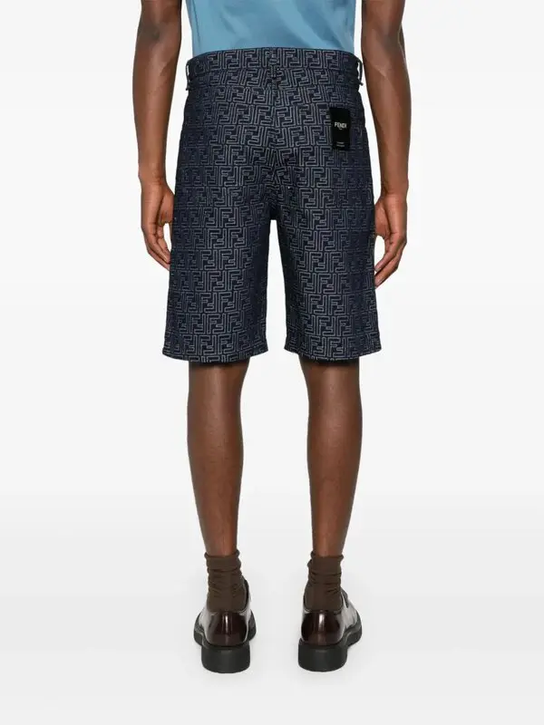 Fendi Ff Jacquard Denim Shorts - Blue