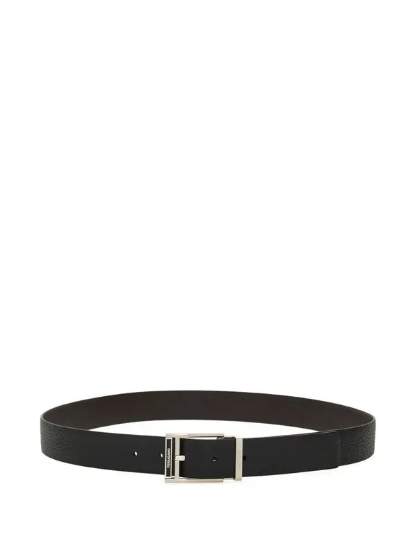FERRAGAMO Square Buckle Reversible Grained Leather Belt - Black