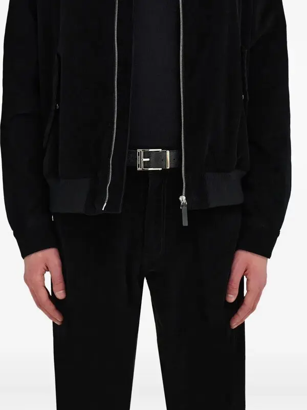 FERRAGAMO Square Buckle Reversible Grained Leather Belt - Black