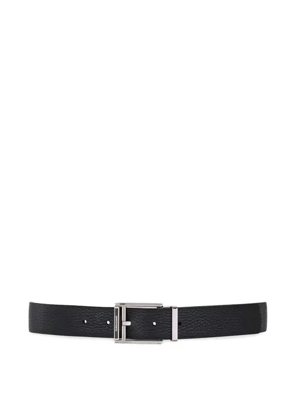 FERRAGAMO Square Buckle Reversible Grained Leather Belt - Black