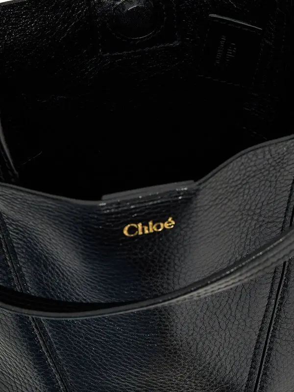 Chloé Small Spin Tote Bag In Grained Leather - Black