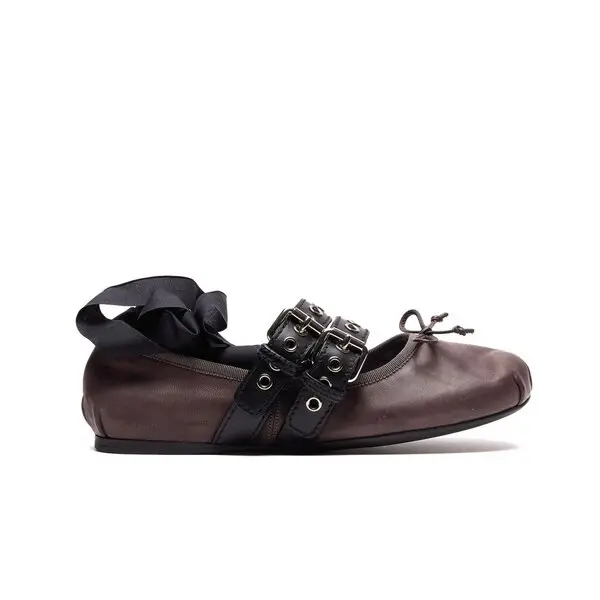 Miu Miu Nappa And Calf Leather Ballet Flats With Appliqu - Black