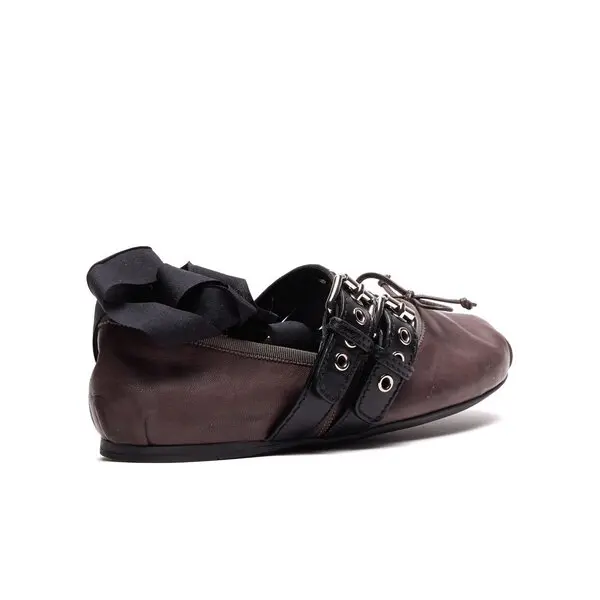 Miu Miu Nappa And Calf Leather Ballet Flats With Appliqu - Black