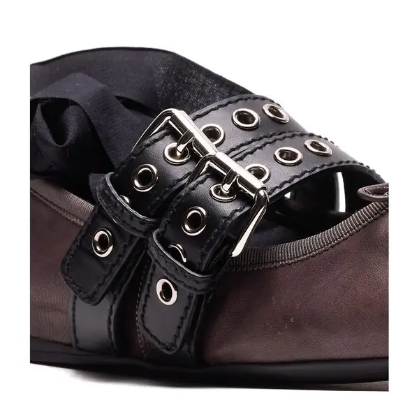 Miu Miu Nappa And Calf Leather Ballet Flats With Appliqu - Black
