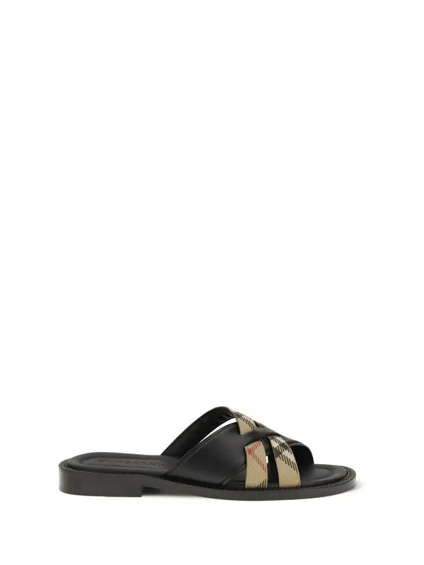 Burberry Drift Leather And Check Sandals - Black