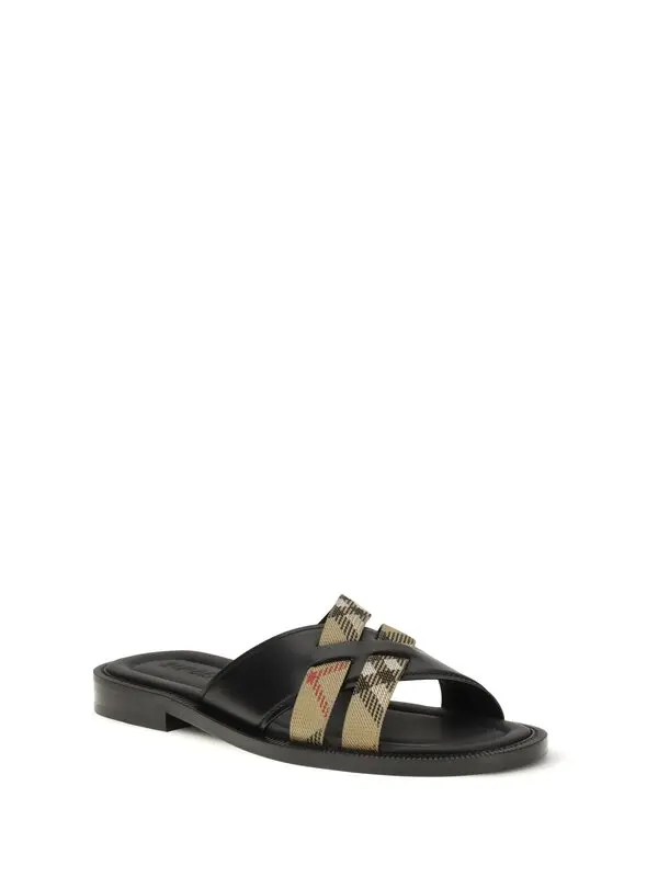 Burberry Drift Leather And Check Sandals - Black