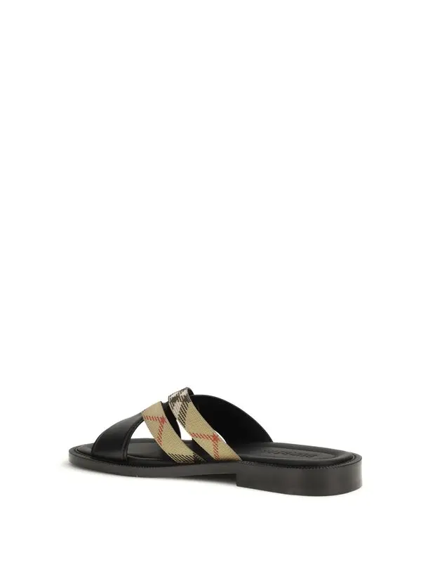 Burberry Drift Leather And Check Sandals - Black