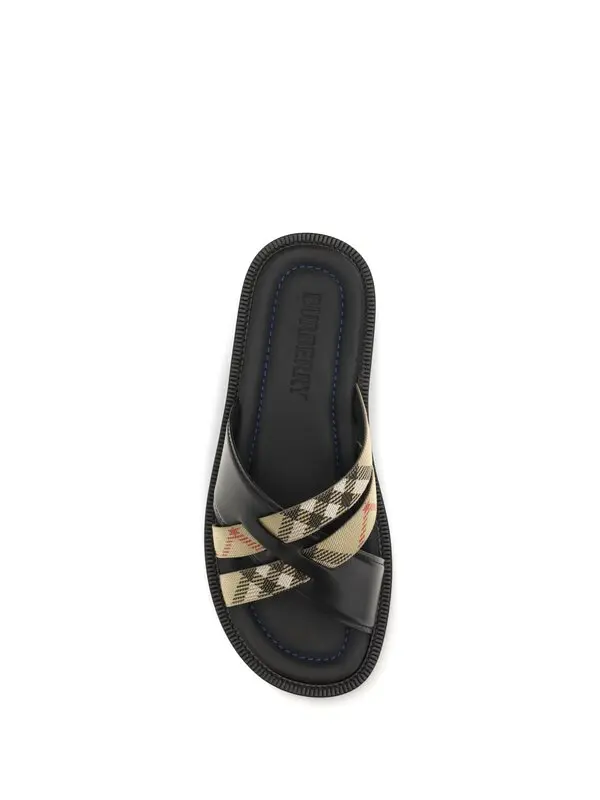 Burberry Drift Leather And Check Sandals - Black