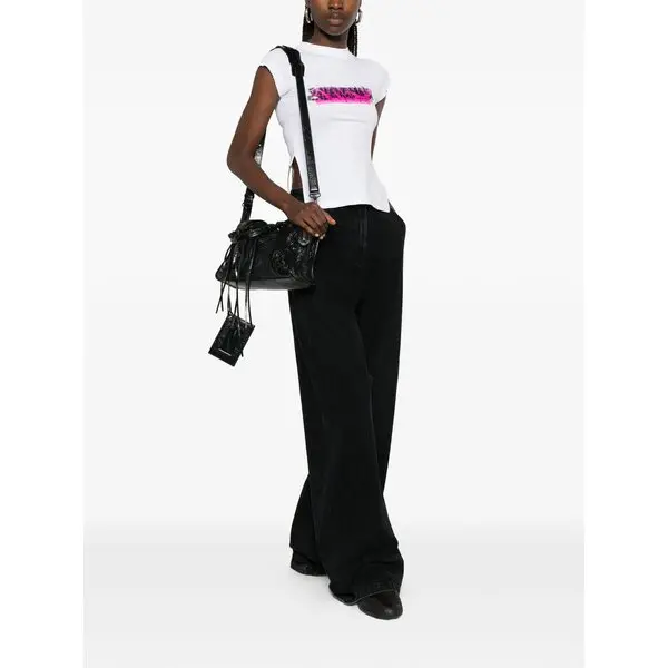 Balenciaga Logo Print Mock Neck Cotton T-shirt